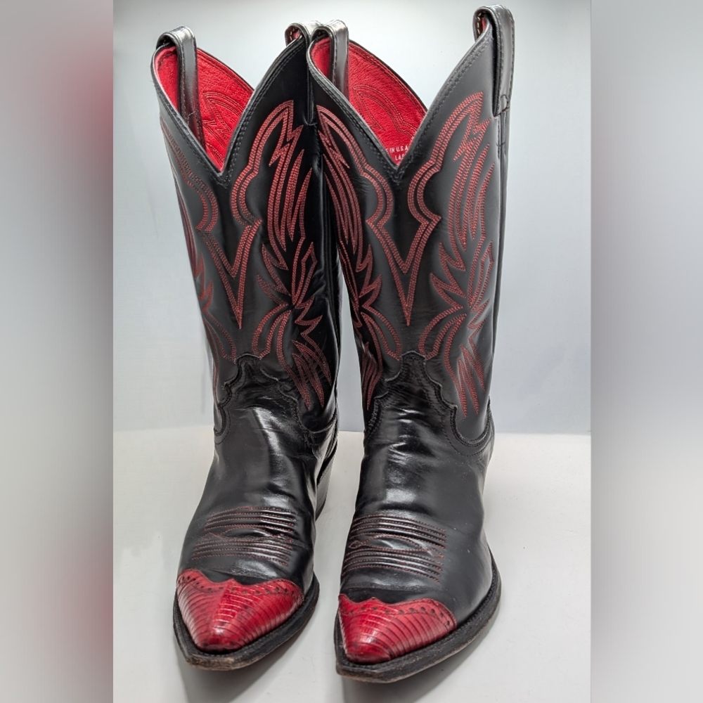 Justin Black & Red Cowboy Boots - Gem